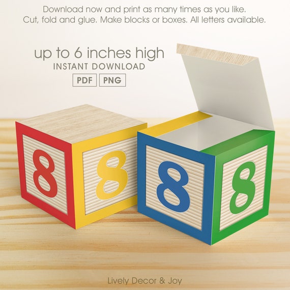 Printable NUMBER 8 alphabet block. Primary colors and green, instant ...