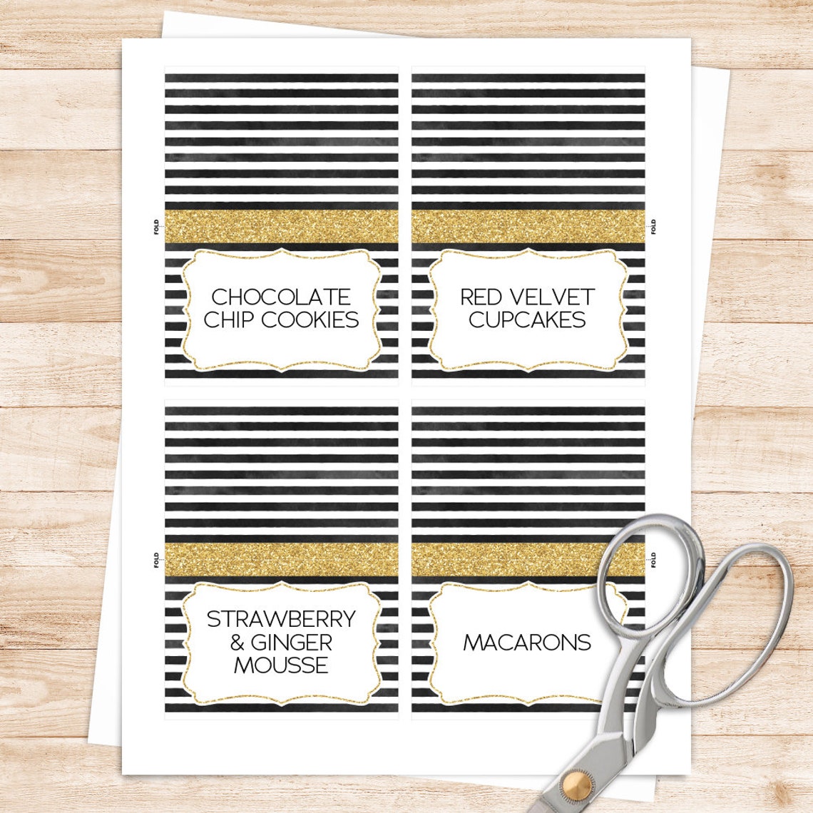 EDITABLE BLACK & GOLD Food Label Cards Black and Gold Buffet | Etsy