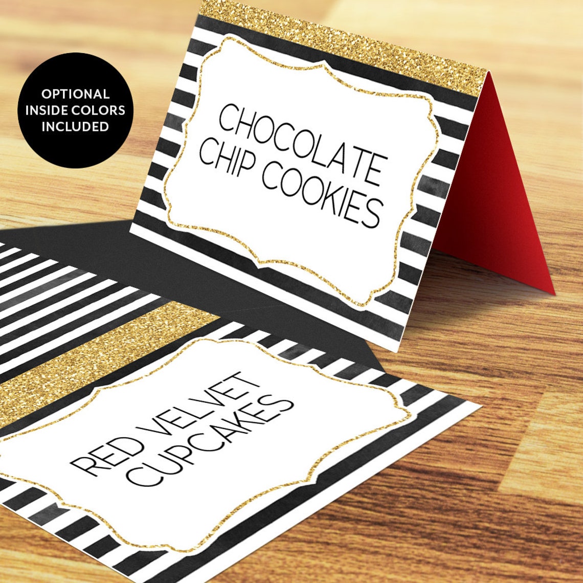 EDITABLE BLACK & GOLD Food Label Cards Black and Gold Buffet | Etsy