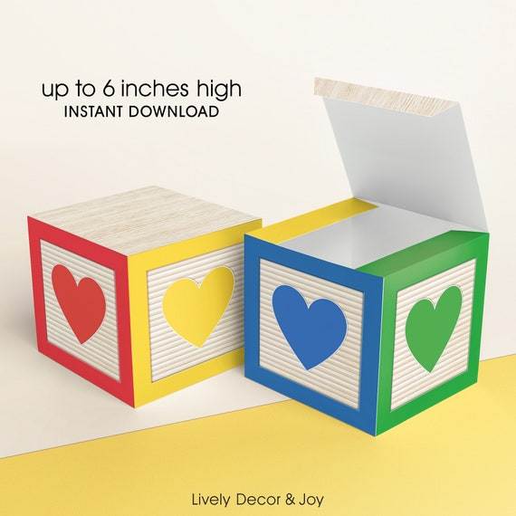 Printable HEART symbol DIY block. Primary colors and green, instant ...