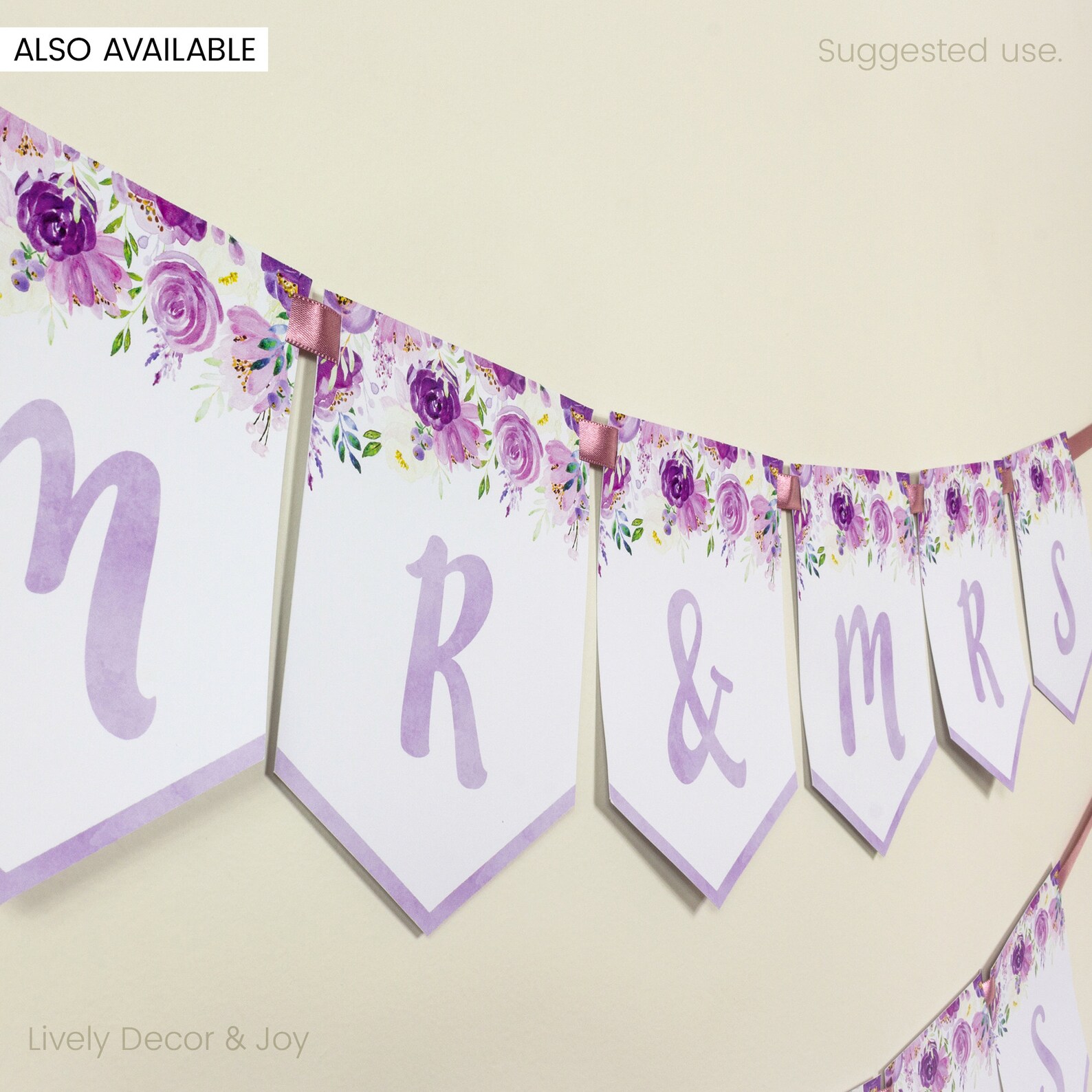 Printable Purple and Gold Floral Banner All Letters and - Etsy