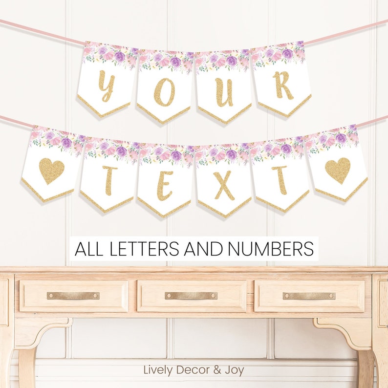 Printable Blush and Gold Floral Banner All Letters and - Etsy Canada