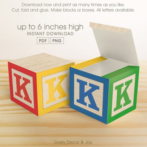 Printable LETTER K building block. Primary colors and green, instant ...