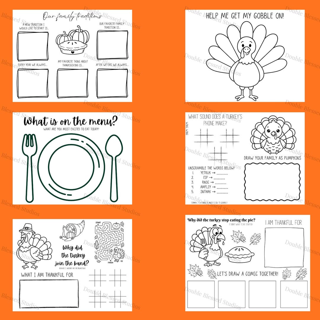Thanksgiving Placemat Bundle | Printable Kids’ Table Activity ...