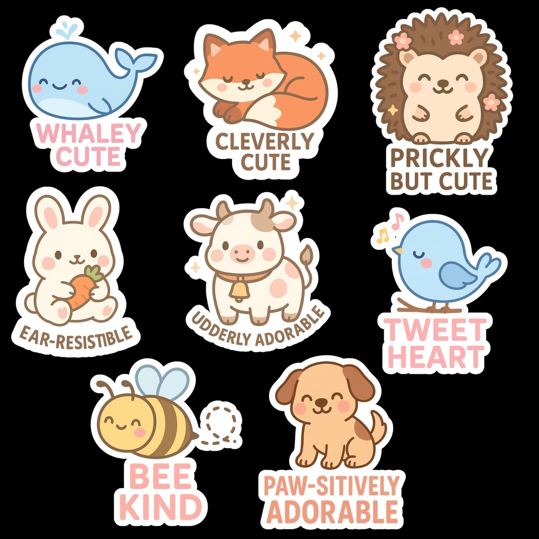 Kawaii Animal Pun Stickers: Bee, Fox, Cat, Dog, Bunny (digital Download ...