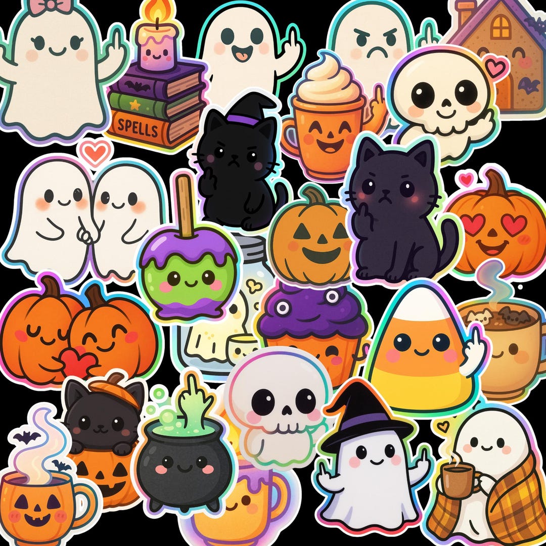Adorable Halloween Sticker Bundle - Cute Ghosts, Pumpkins, Black Cats ...