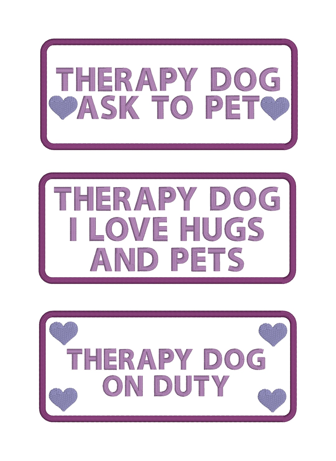 Set of 3 Purple Therapy Dog Patches PES ZIP File Only - Etsy