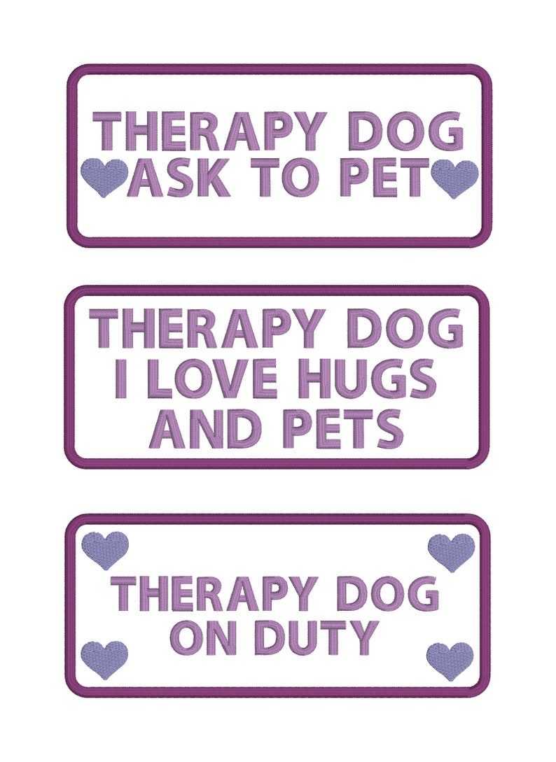 Set of 3 Purple Therapy Dog Patches PES ZIP File Only - Etsy