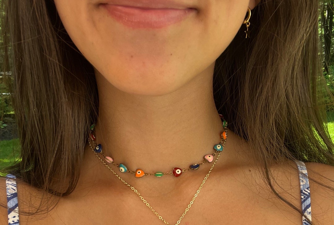 Rainbow Evil Eye Necklace - Etsy