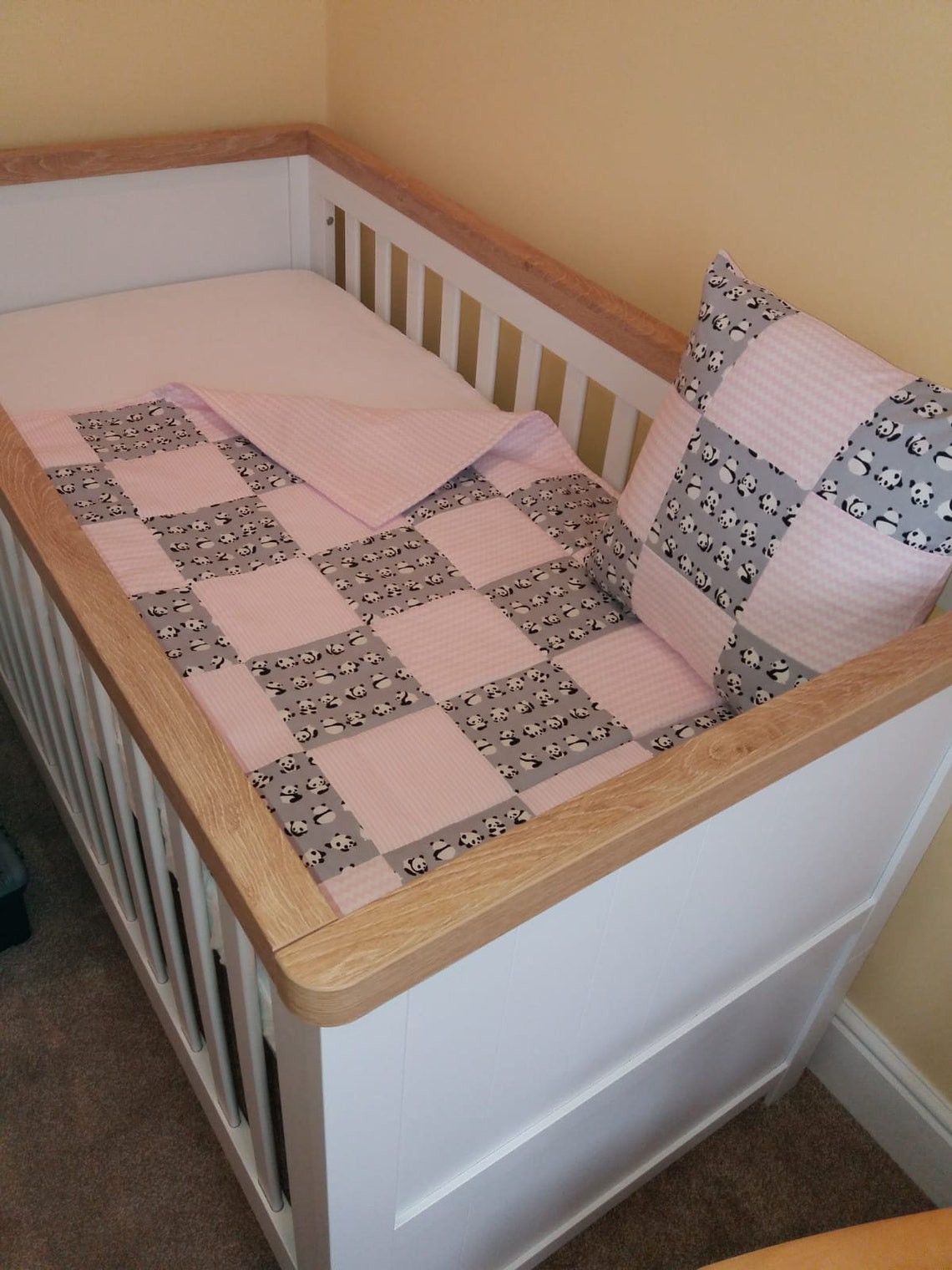 Panda Cot Bed Patchwork Quilt Cushion Bunting Set Baby - Etsy UK