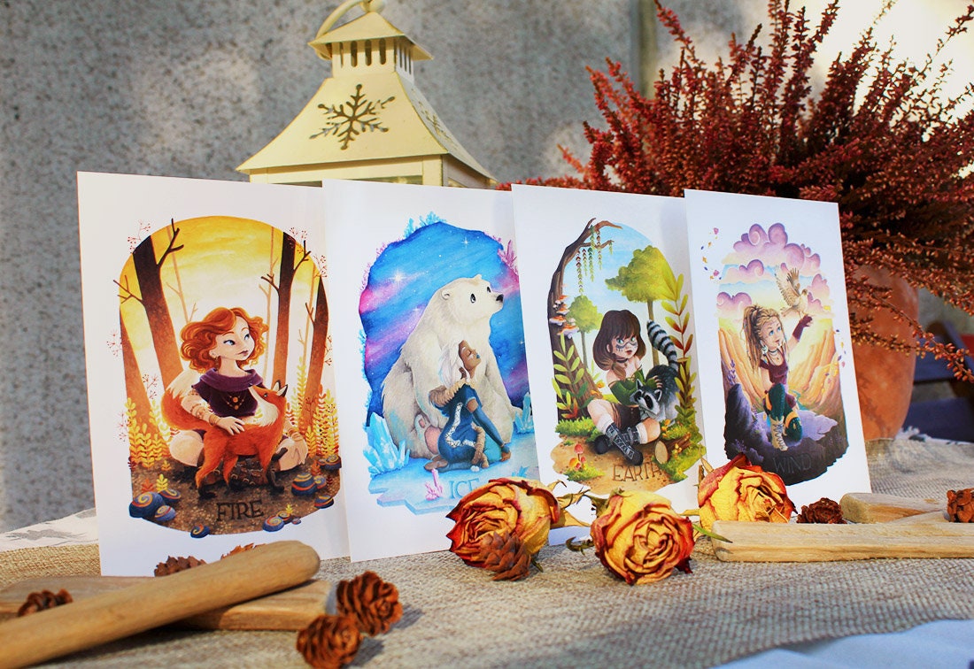 The Four Elements - Set of 4 Postcards - Etsy