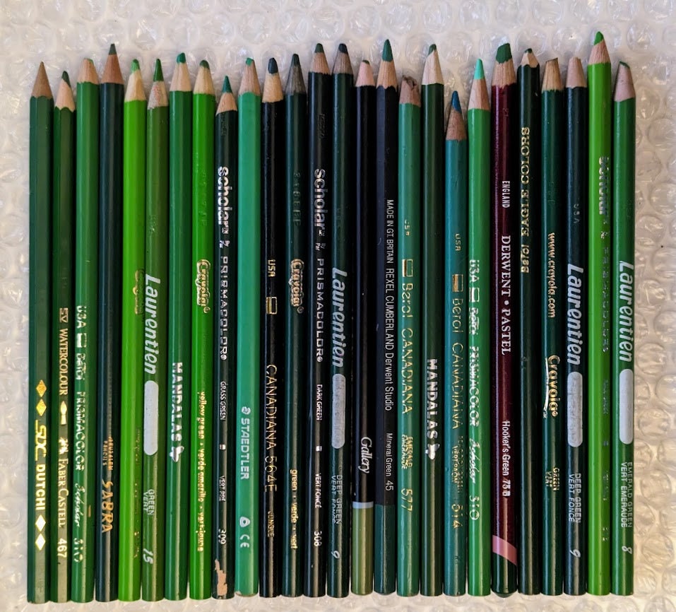 50 Green Colored Pencil Crayon Mix Destash Lot Includes: Prismacolor ...