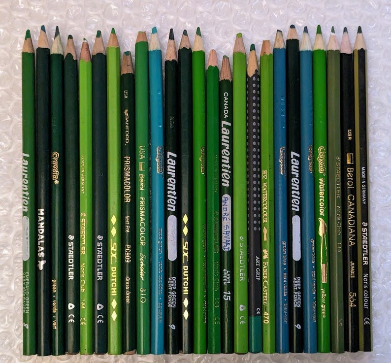50 Green Colored Pencil Crayon Mix Destash Lot Includes: Prismacolor ...