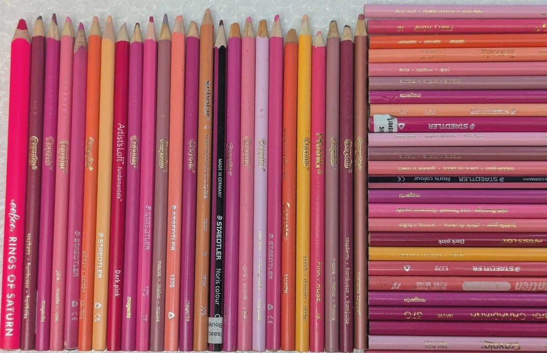 50 Pink Colored Pencil Crayon Destash Lot Mixed Brand Adult Colouring ...
