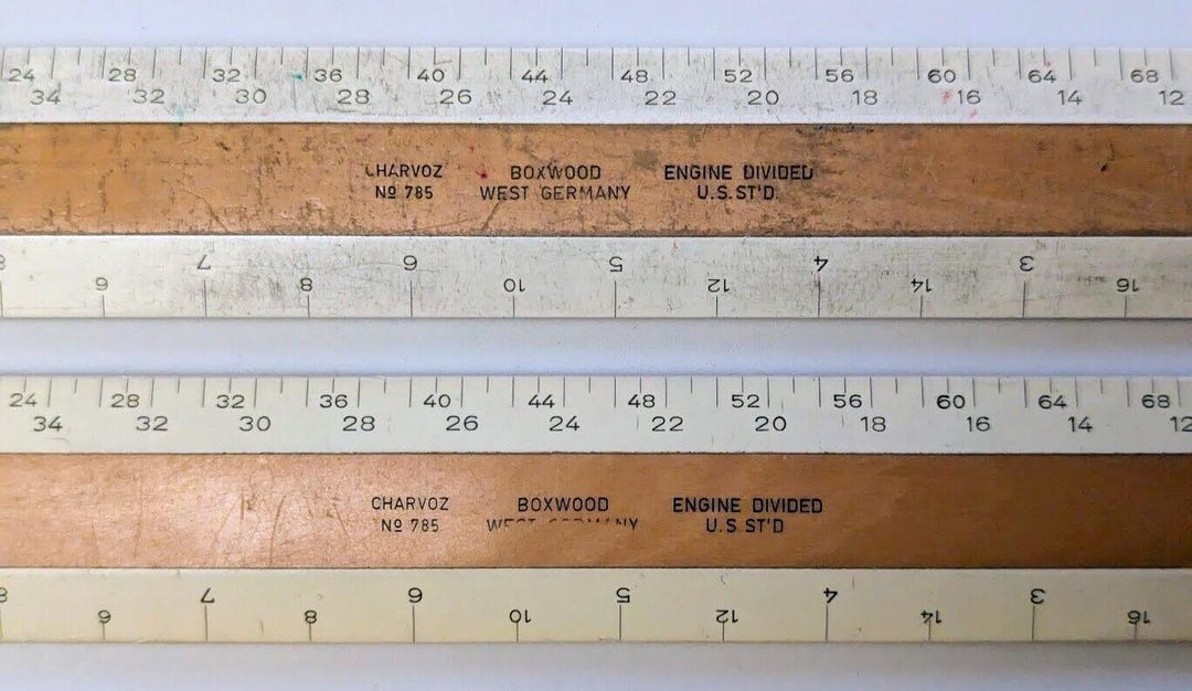 2 Vintage Drafting Ruler 13 Inch Long Set of Boxwood & Plastic Engine ...