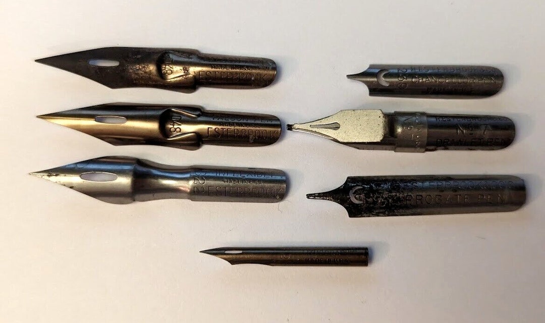 7 Vintage Calligraphy Dip Pen Nib Mixed Lot by Esterbrook Includes ...