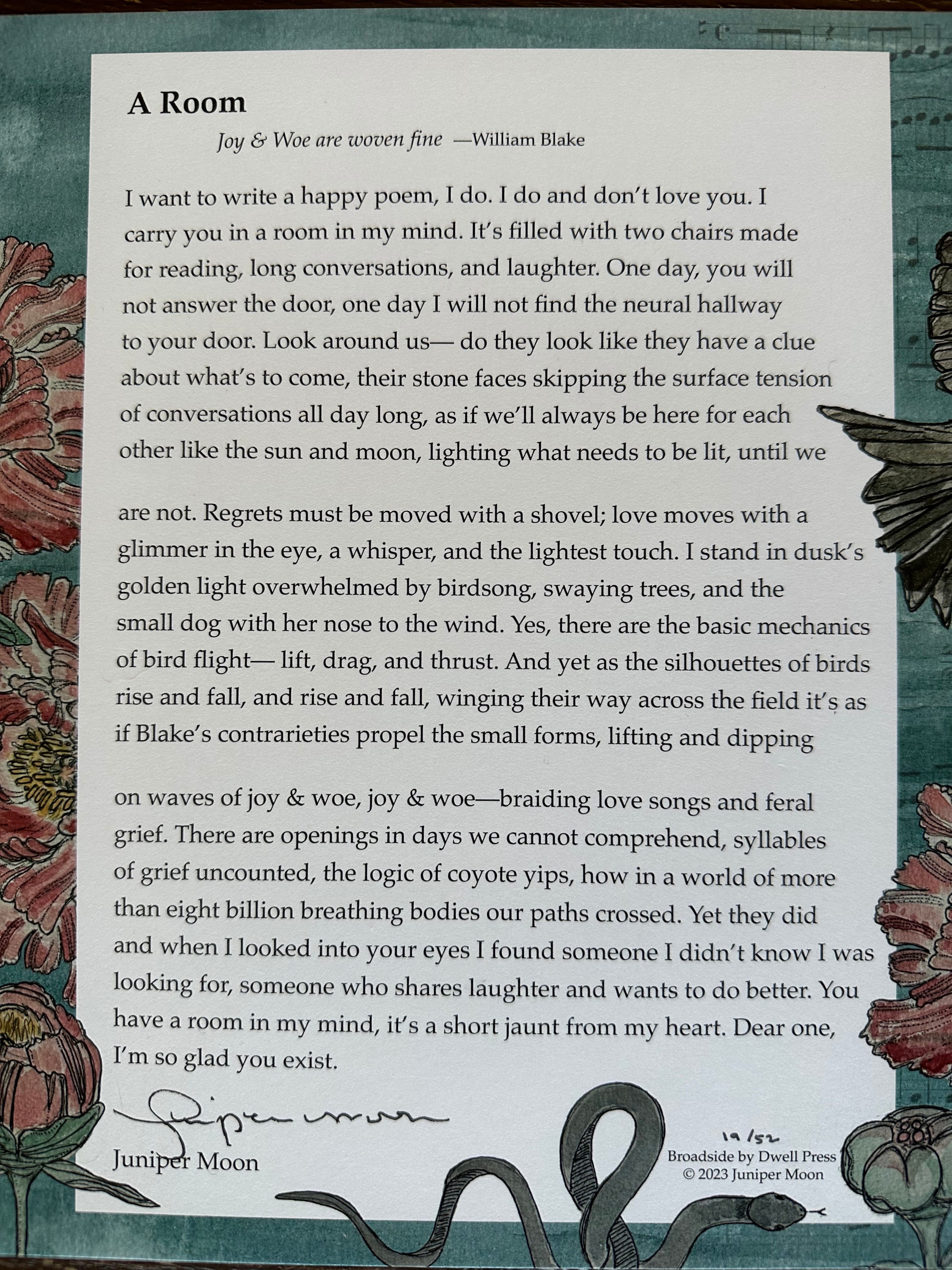 A Room - Poetry Broadside - Juniper Moon - Etsy