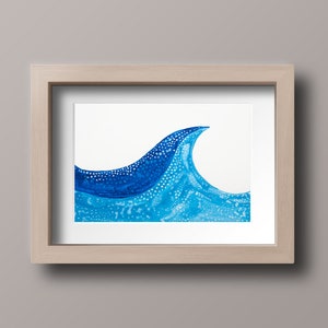 Abstract Blue Ocean Pointillist Wave, Minimalist Modern Sea Art, Indigo ...