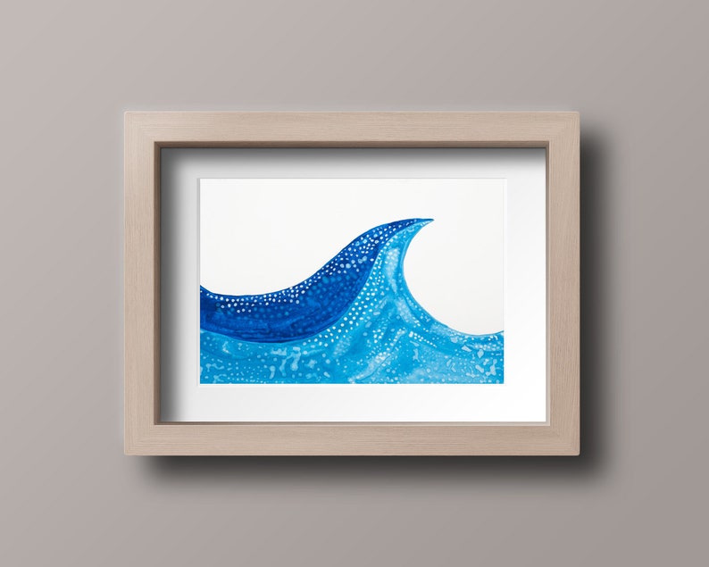 Abstract Blue Ocean Pointillist Wave, Minimalist Modern Sea Art, Indigo ...