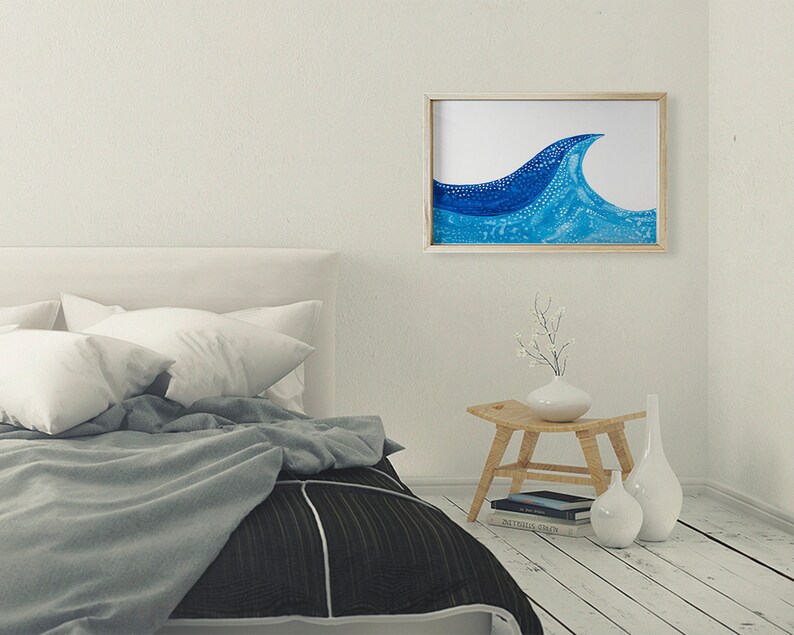 Abstract Blue Ocean Pointillist Wave, Minimalist Modern Sea Art, Indigo ...