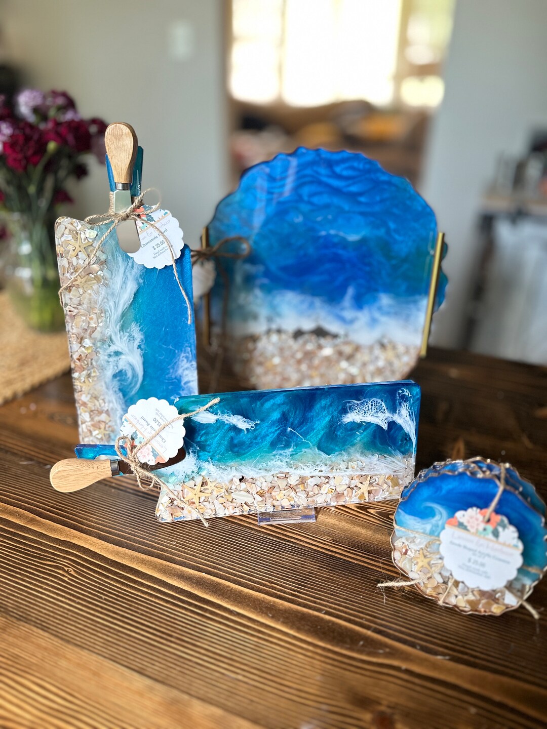 Ocean Table Coasters, Ocean Cheese Board, Beach Charcuterie Board ...