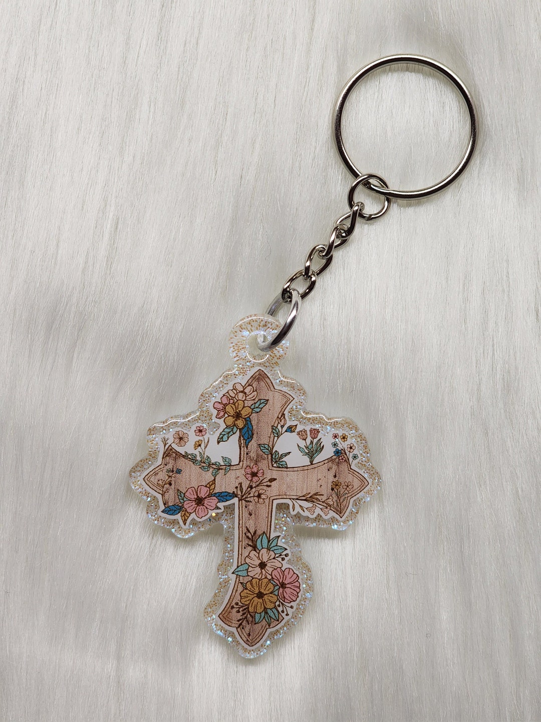 Wooden Cross Keychain - Etsy