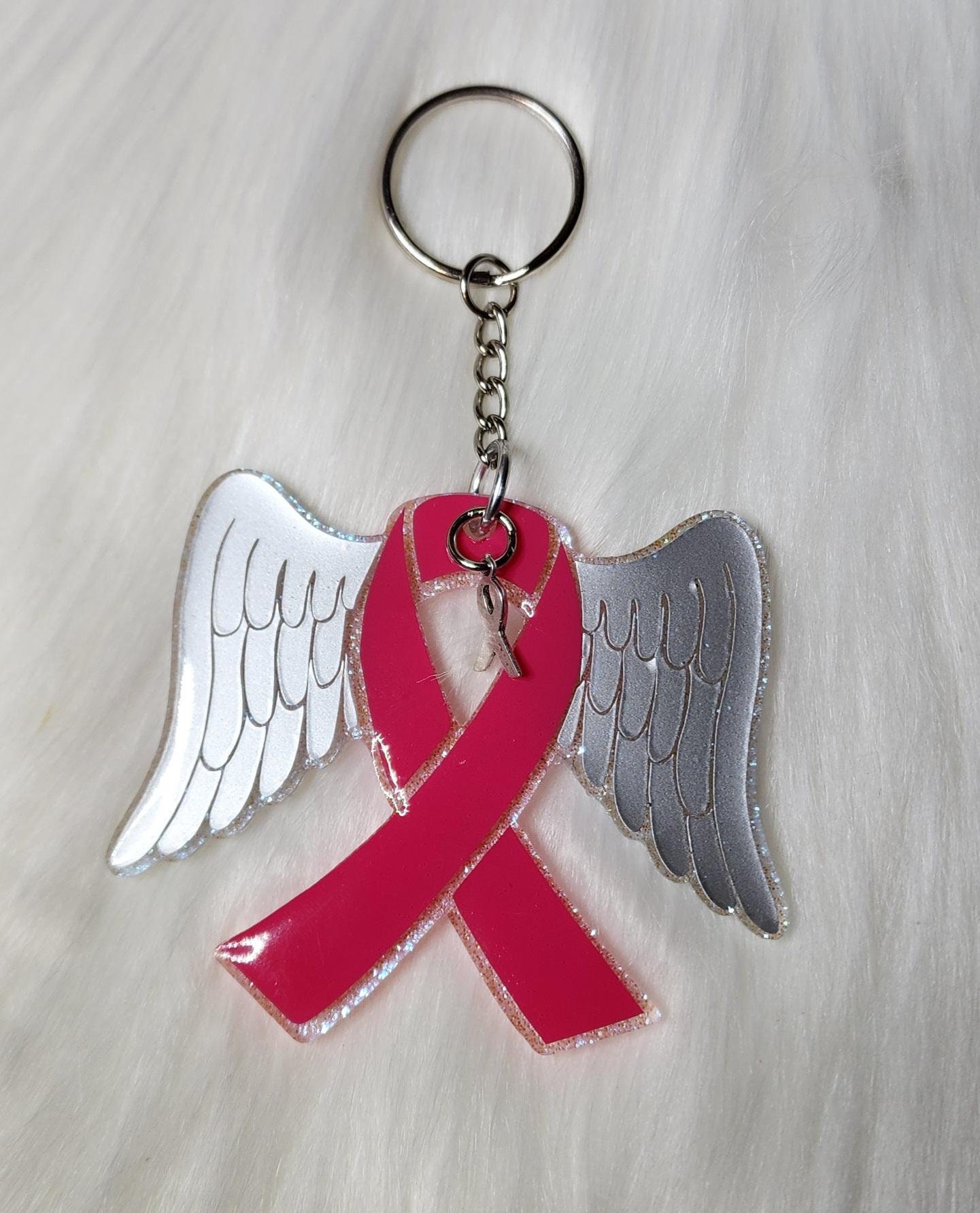 Breast Cancer Awareness Ribbon With Angel Wings Keychain - Etsy