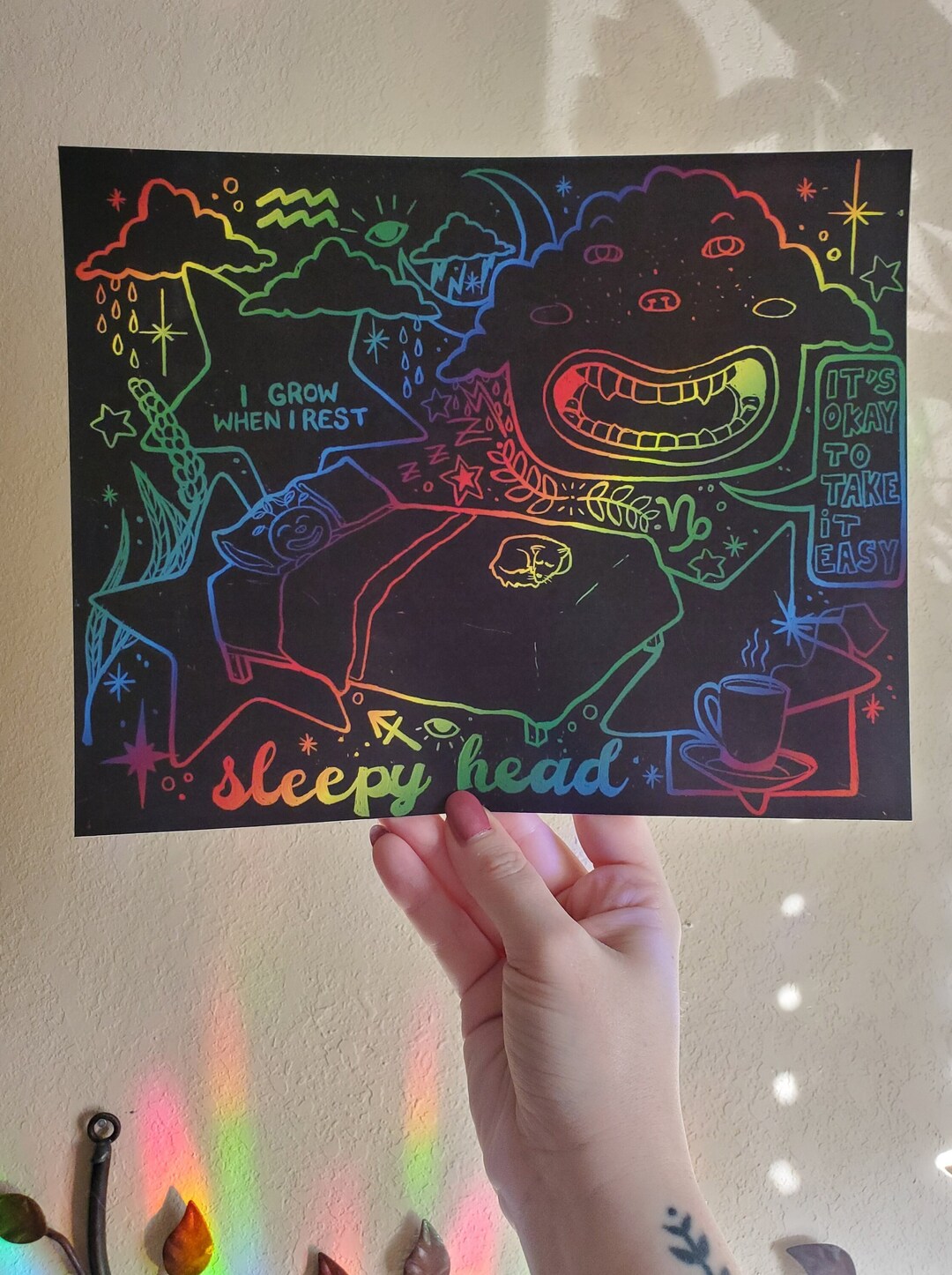 Sleepyhead Print | Rainbow Scratch Art Print - Etsy