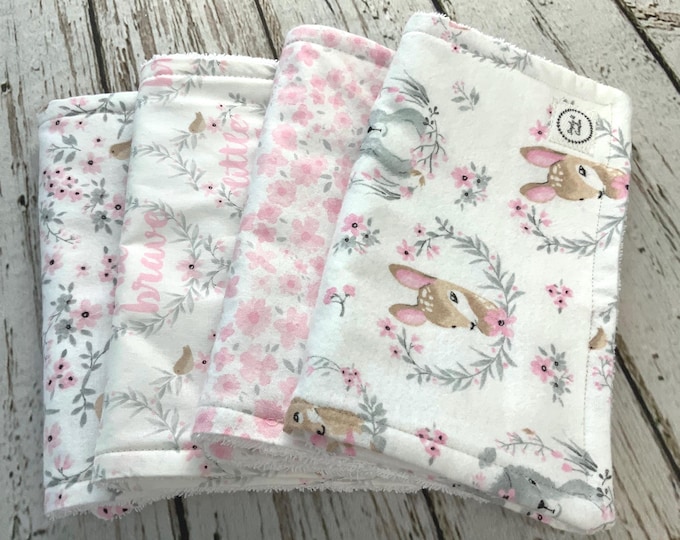 Baby Girl Burp Cloths / Baby Shower Gift / Pink Woodland Animals / Blush Meadow Collection ...
