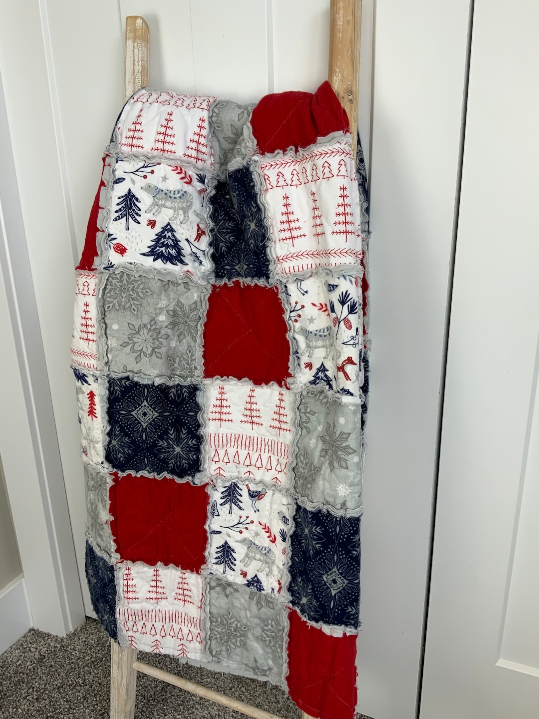 Christmas Rag Quilt Throw Adult / Red and Blue Whimsical - Etsy