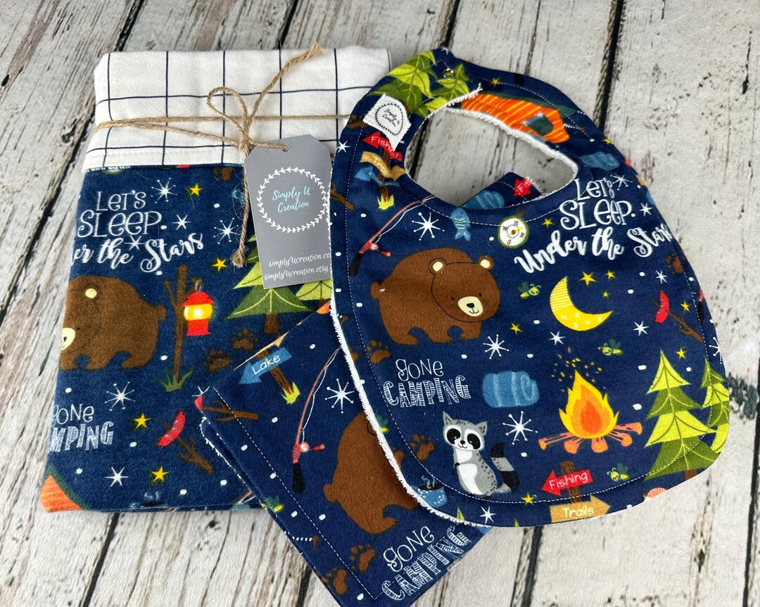 Camping Woodland Animals Baby Boy Flannel Receiving Blanket Burp Cloth ...
