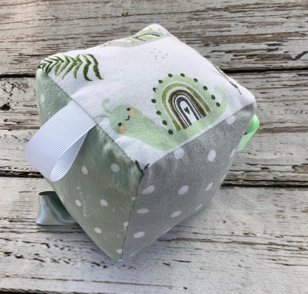Baby Fabric Sensory Baby Block Neutral Snails / Baby Shower Gift / Mint ...