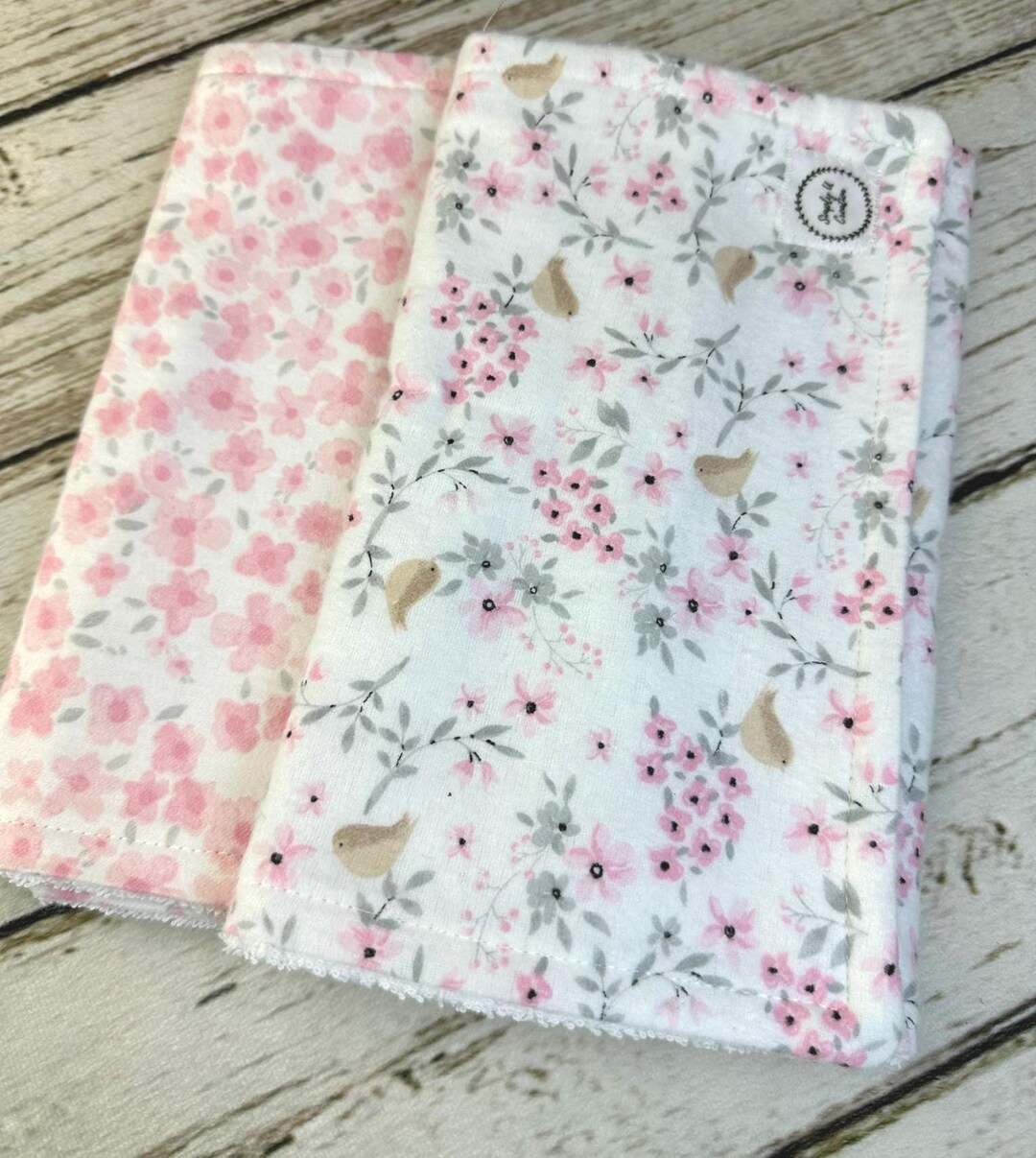 Baby Shower Gift Set / Baby Girl Burp Cloth Set / Pink Birds Burp Cloth ...