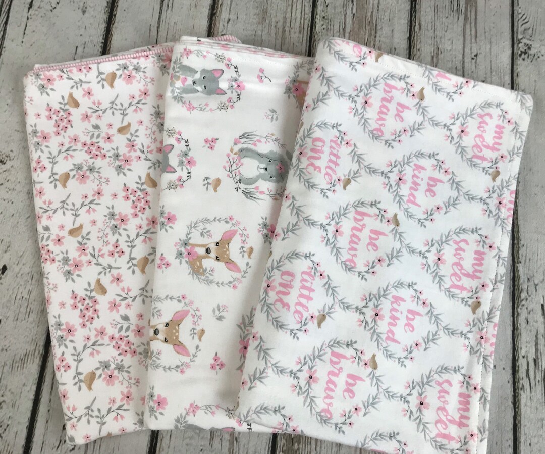 Baby Girl Blanket Blush Pink Woodland Animals / Pink Floral / Birds ...