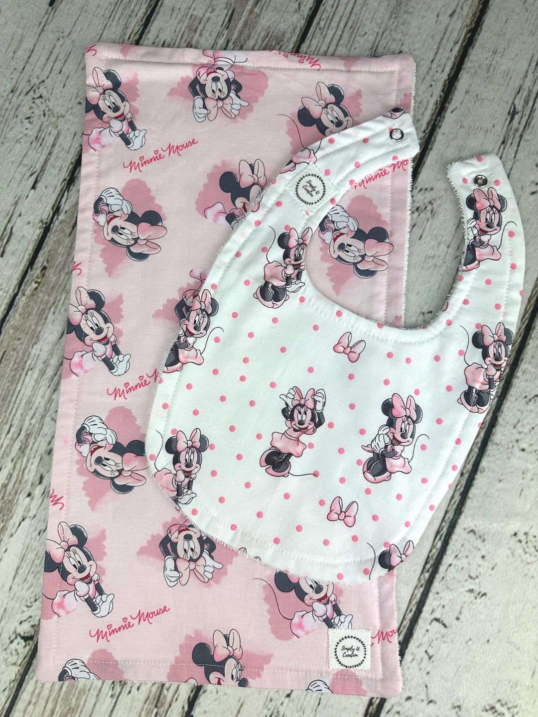 Baby Girl Disney Minnie Mouse Bib Burp Cloth Set / Baby Girl Bib Pink ...