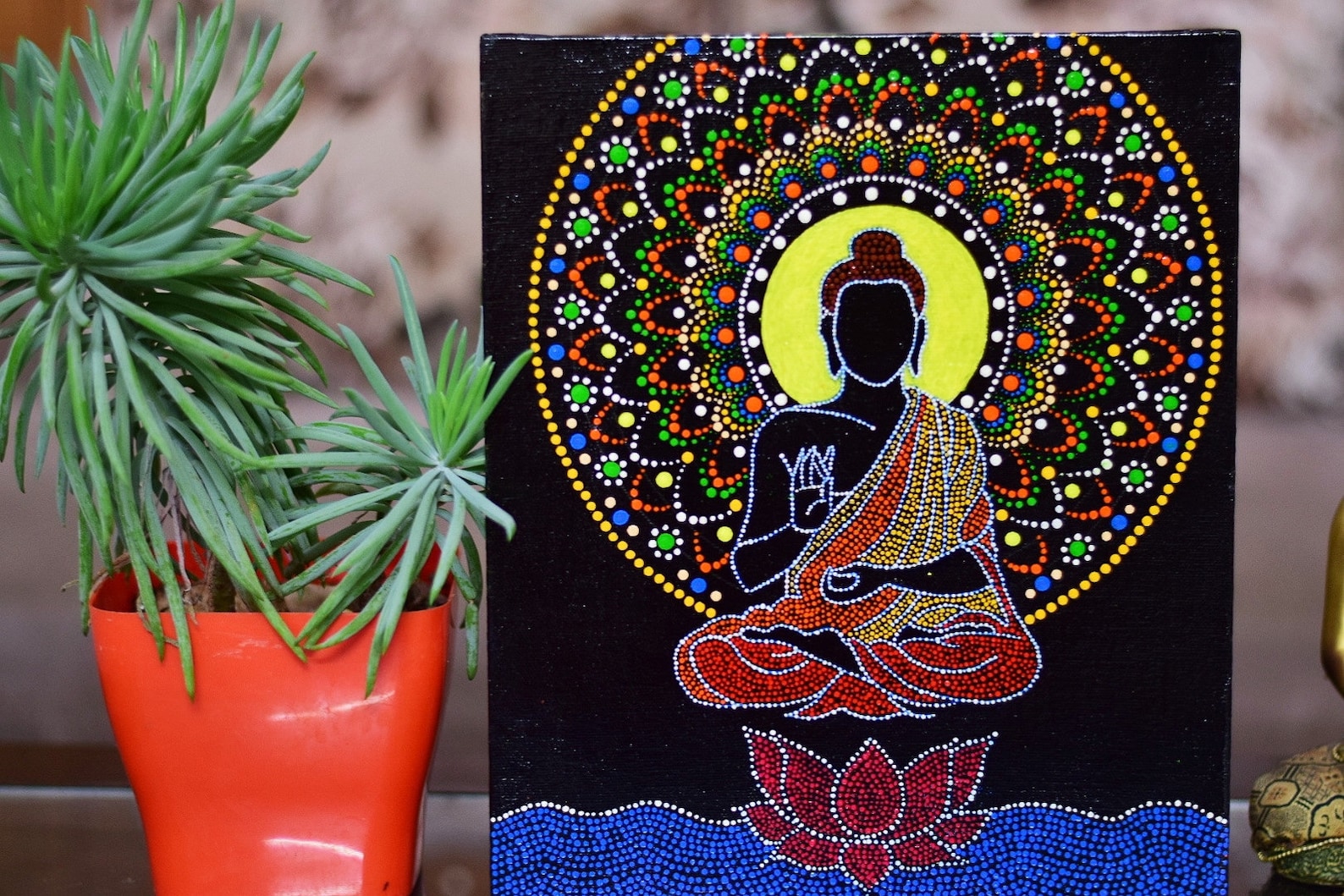 Pintura de Buda pintada a mano arte de la pared decoración | Etsy