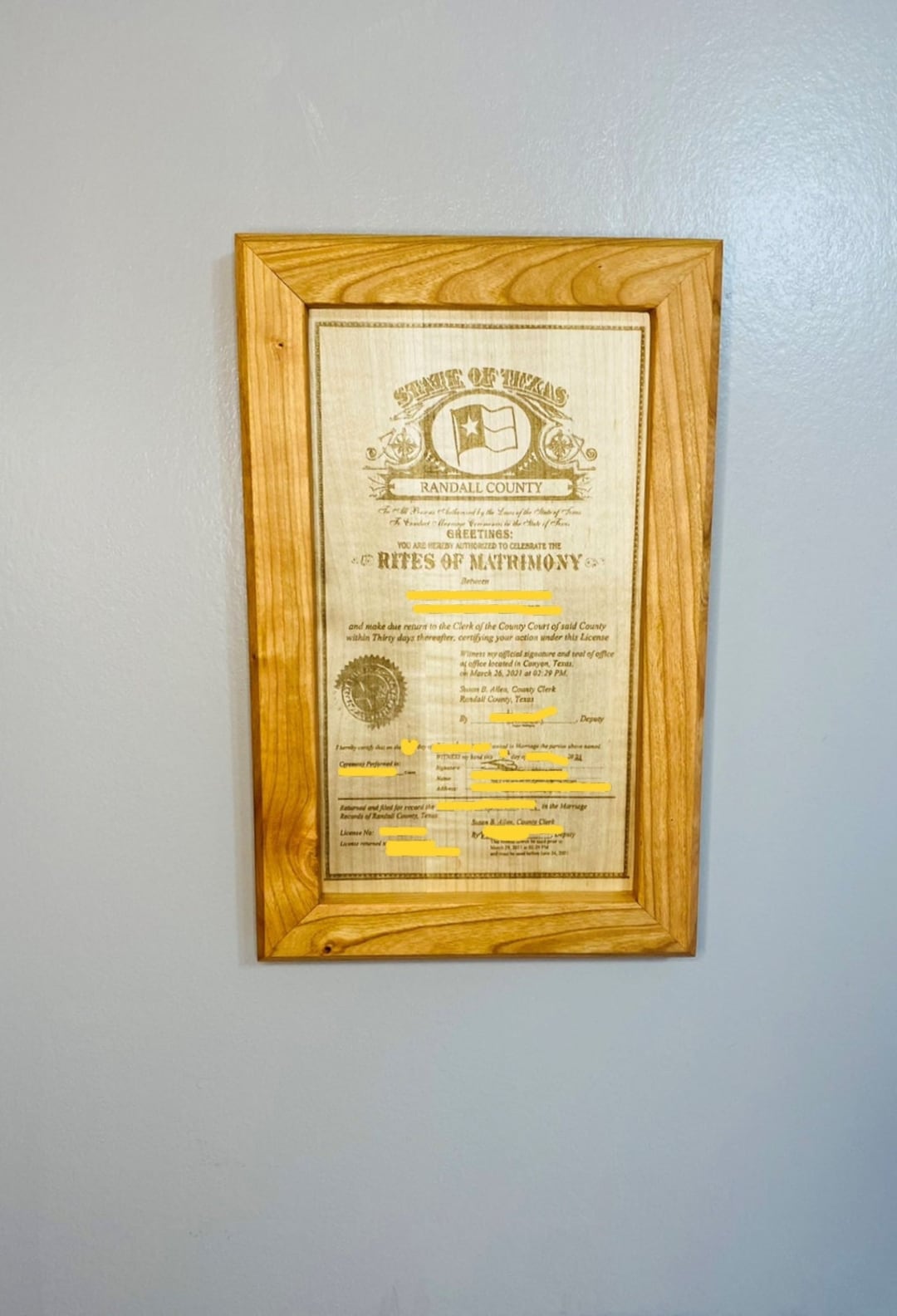 Engraved Wooden Marriage License | Anniversary Gift | for Her | for Him ...
