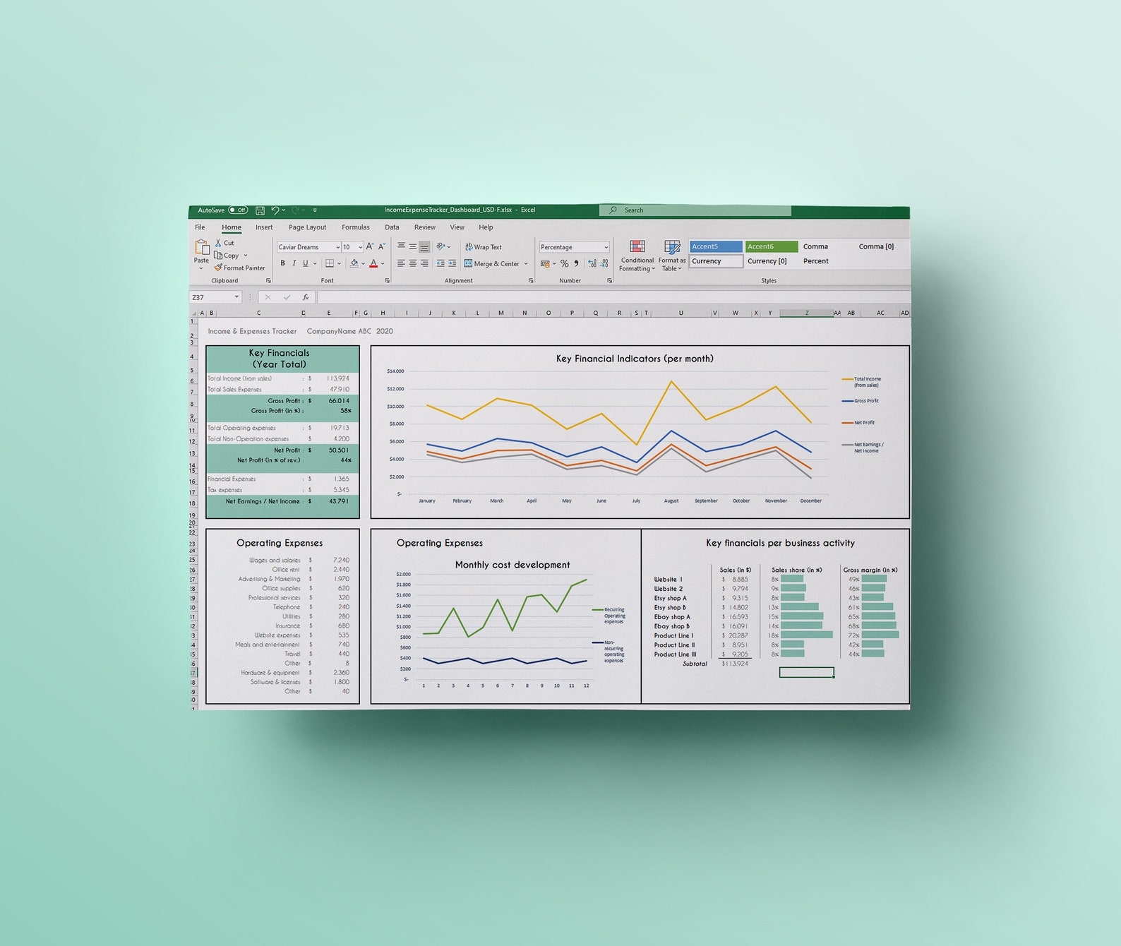 Income and Expense Dashboard Excel Spreadsheet and Dashboard Easy to ...