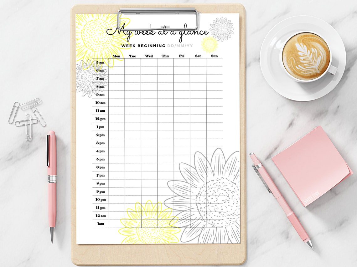 Weekly Schedule, Printable Timetable, Sunflowers Planner, Organizer ...