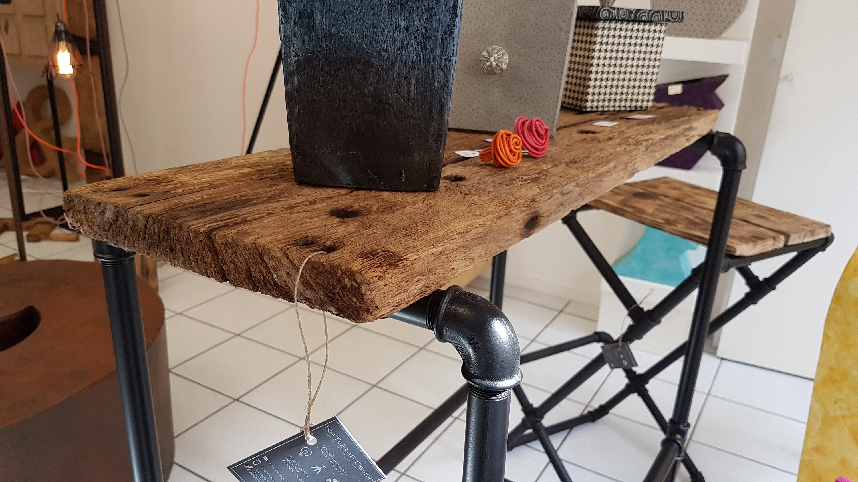 Industrial Style Console Table Pipes Loft Design Natural Wood Design - Etsy