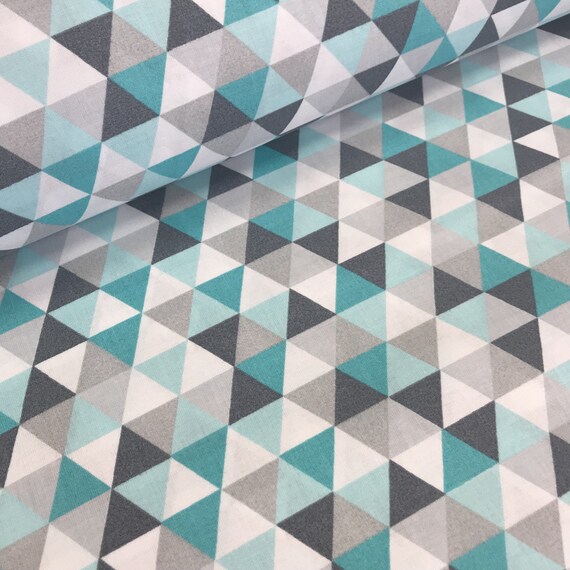 Triangle fabric by the yard Geometric cotton by meter Mint | Etsy