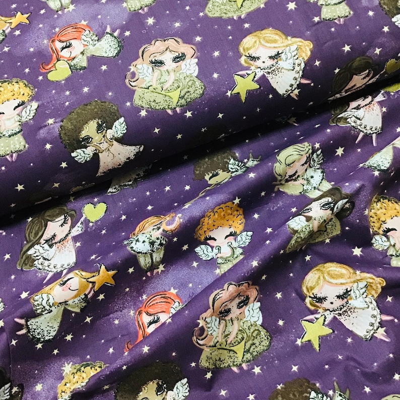 Angels on Violet Fabric by the Yard Fairy Fabric Princess | Etsy