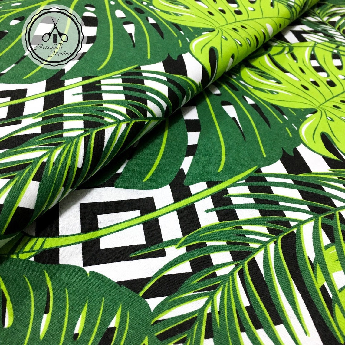 Palm leaf fabric by the yard Cotton fabric Tropical fabric | Etsy