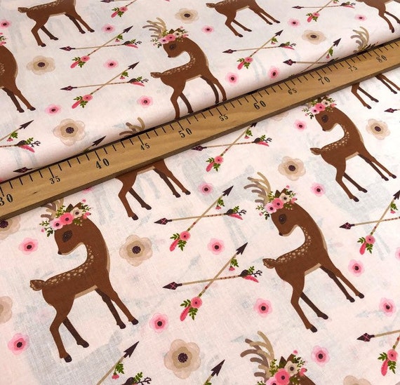 Deer fabric by the yard Deer with baby Deer in flowers | Etsy