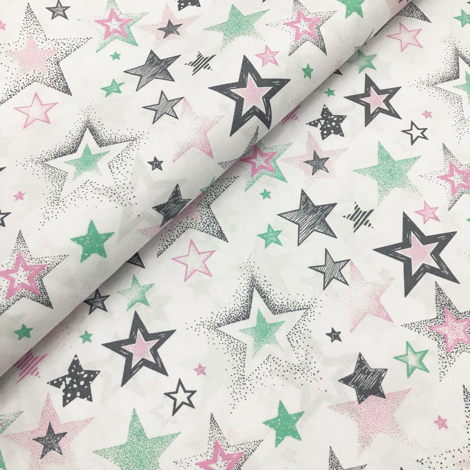 Stars fabric by the yard Organic cotton Celestial fabric | Etsy
