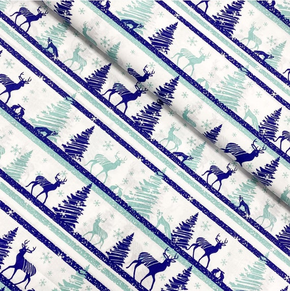 Christmas reindeer fabric by the yard Cotton fabric winter | Etsy