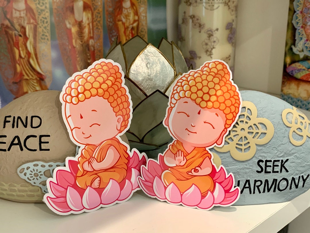 2x Cute Little Buddha Monk Car Bumper Laptop Vinyl Decals Stickers ...