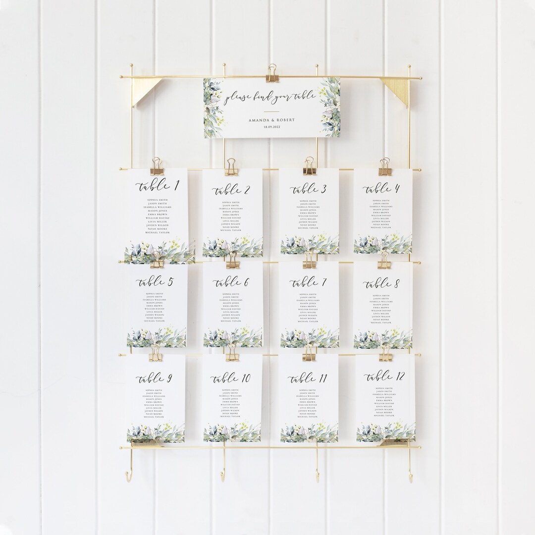 FLORA Rustic Wedding Seating Cards Template, Greenery Seating Chart ...