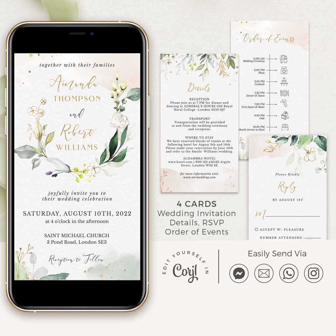 FLORA Electronic Wedding Invitation With Rsvp Rustic, Rustic Wedding ...