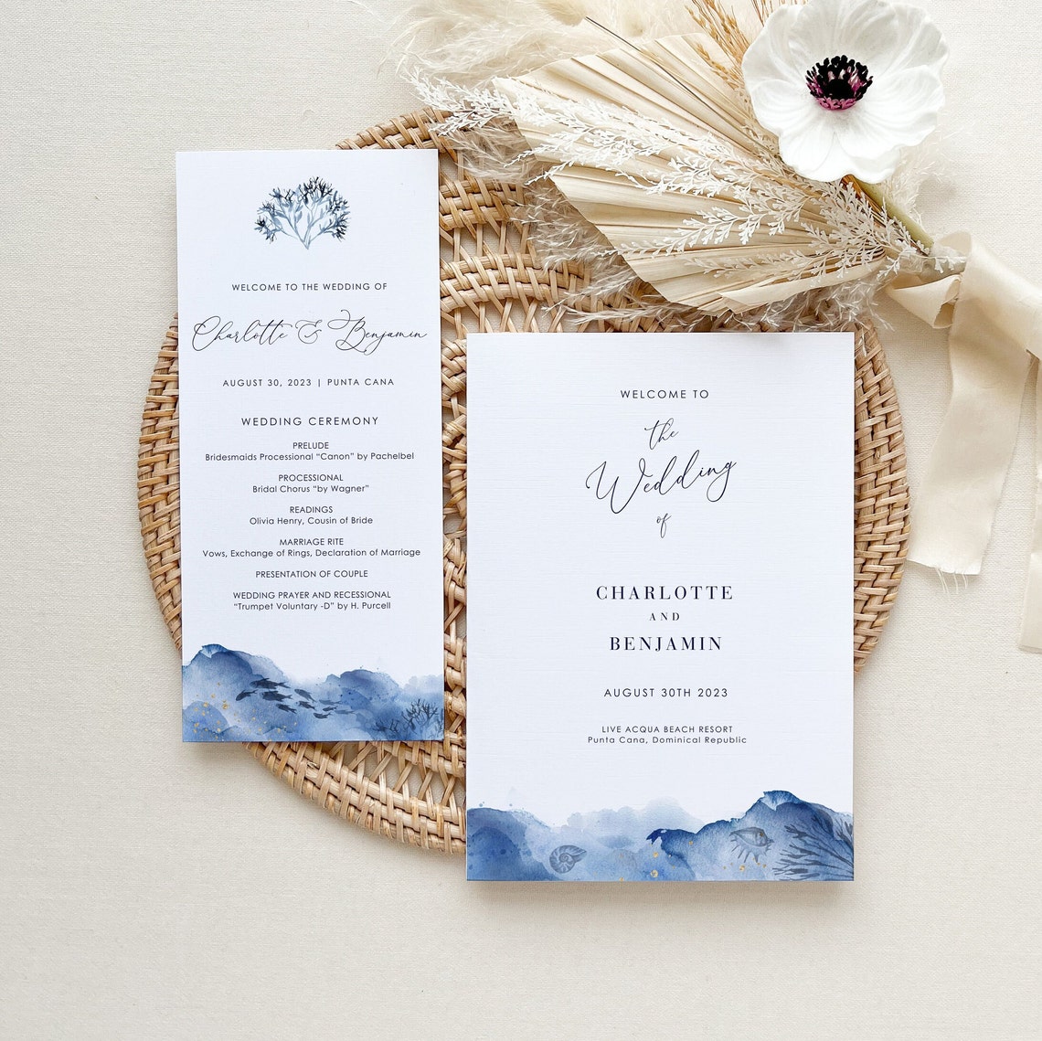 YLENIA Beach Wedding Program Template Download, Printable Wedding ...
